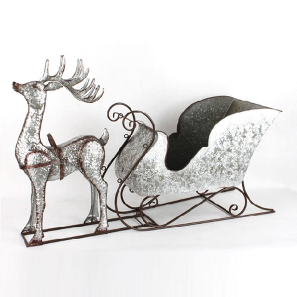 Zaer Ltd. International 48 in. L Galvanized Reindeer and Sleigh ...