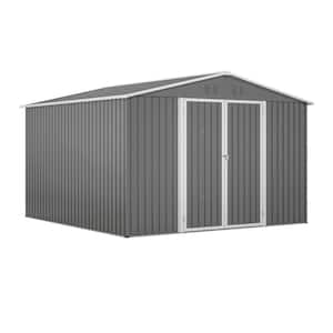 10 ft. W x 8 ft. D Outdoor Storage Metal Shed with Foundation Lockable ...