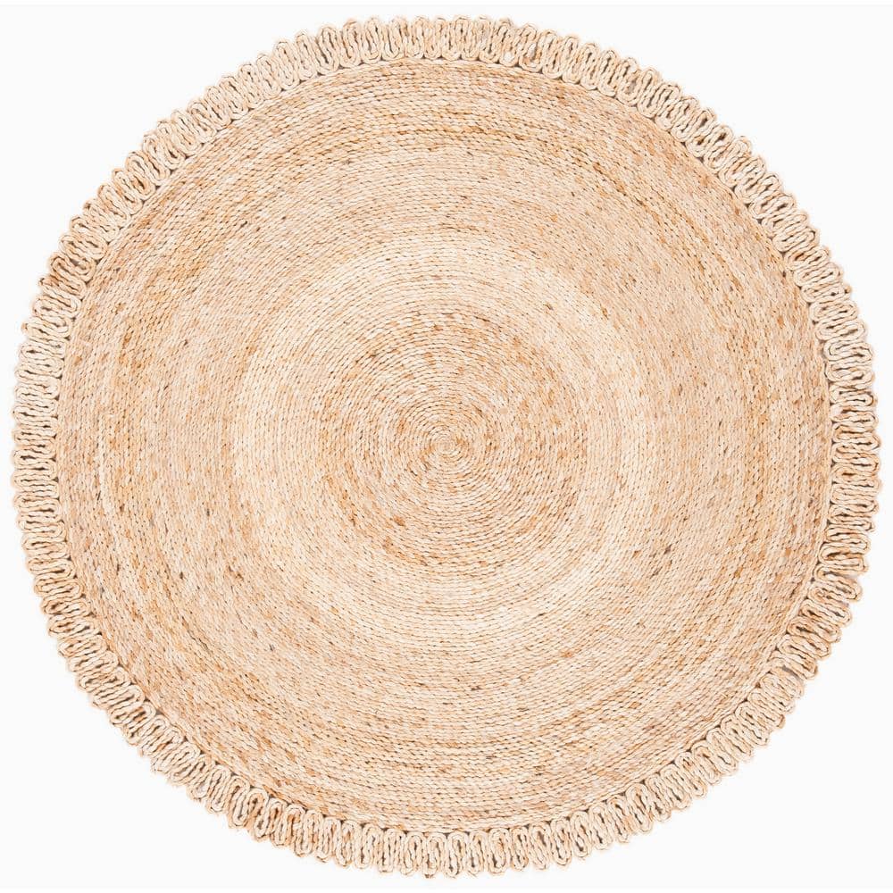 SAFAVIEH Natural Fiber Beige 6 ft. x 6 ft. Woven Floral Round Area Rug ...