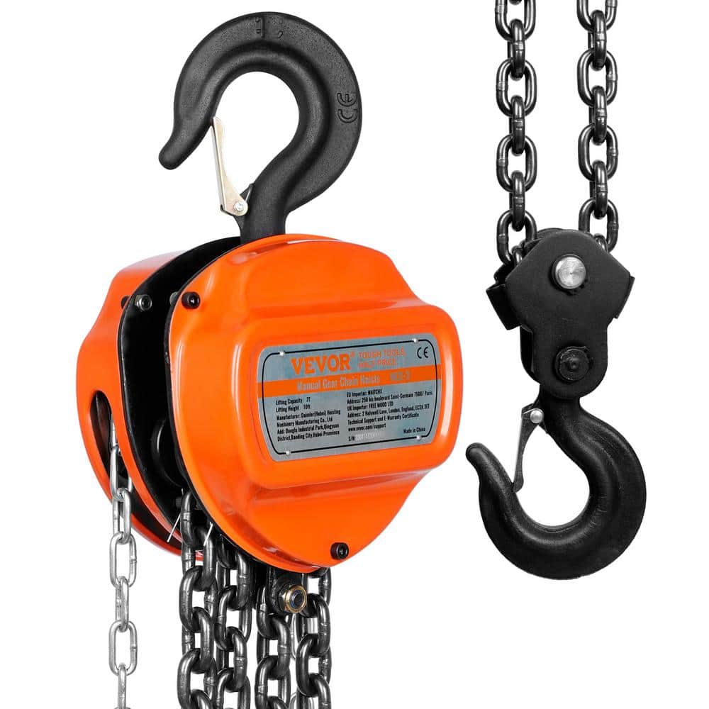 VEVOR 2 Ton Hand Chain Hoist 10 ft. Come Along, 4,400 lbs. Capacity G80 ...
