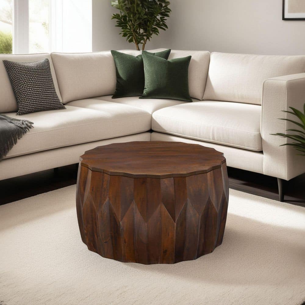 Carolina Chair & Table Lina 30 in. Round Walnut Diamond Facet Wood ...