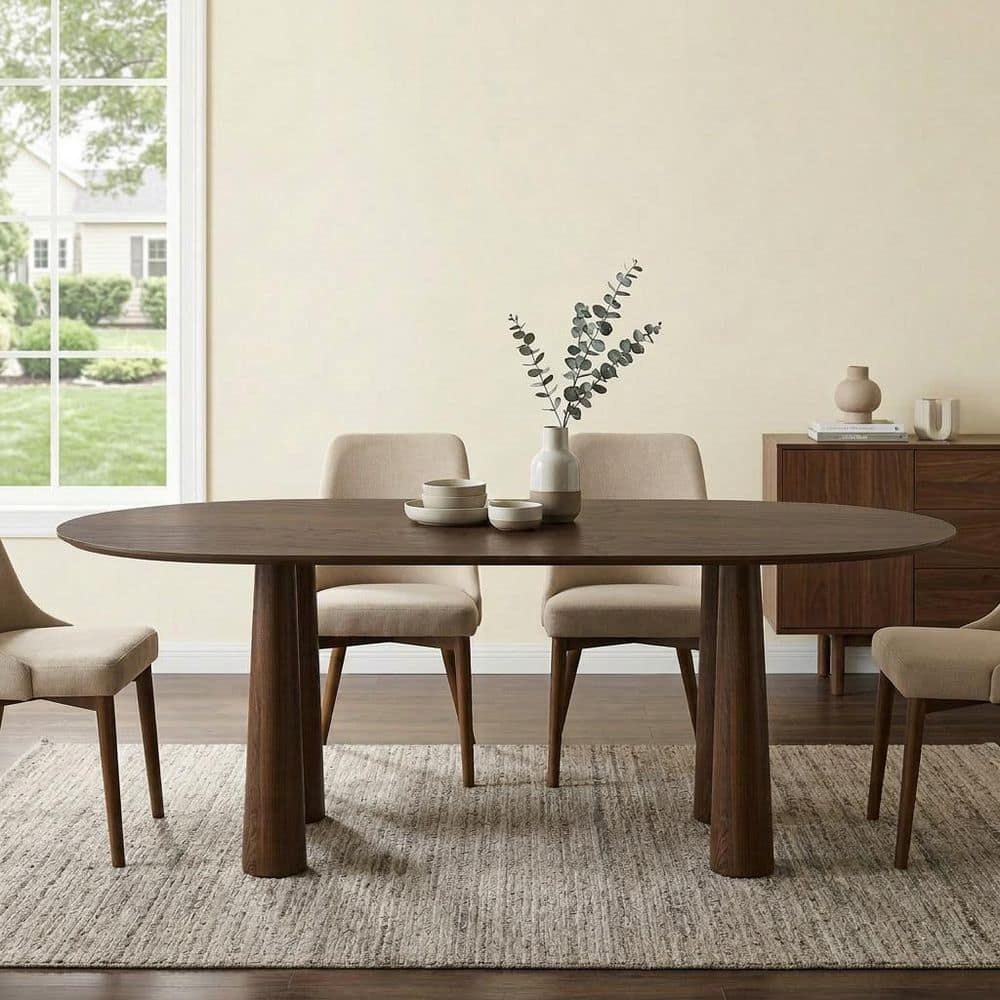 Dovelina Kathleen Walnut Color Wood 4 Legs Base 79 in. x 40 in. Oval ...