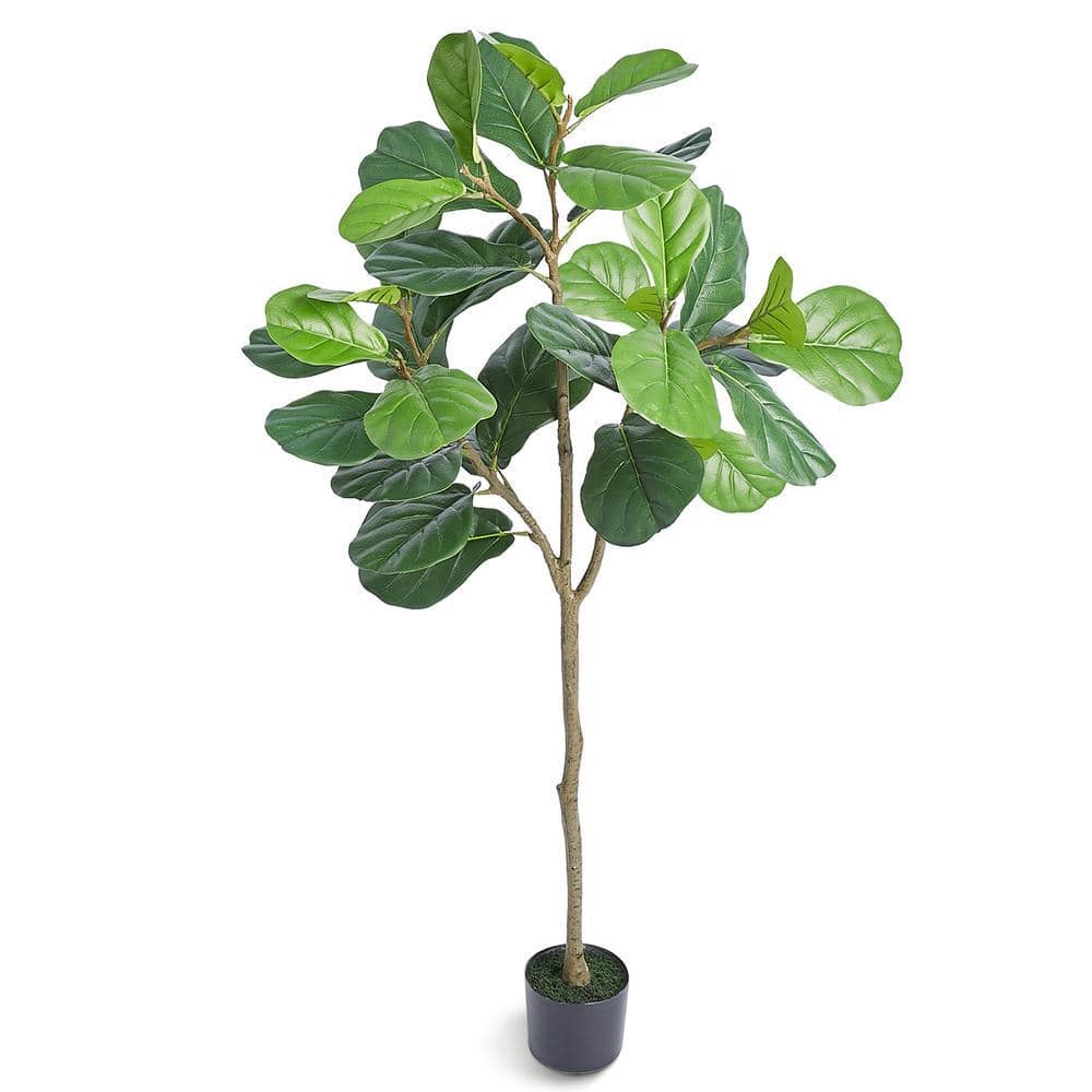SKYSHALO 5 ft. Artificial Fiddle Leaf Fig Tree in Secure PE Material ...