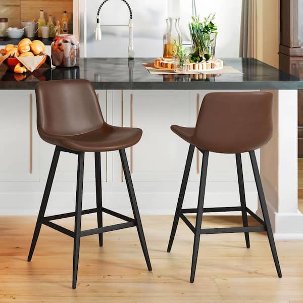 OrangeOne Abraham 26 in.Dark Brown Metal Counter Height Bar Stool Faux ...