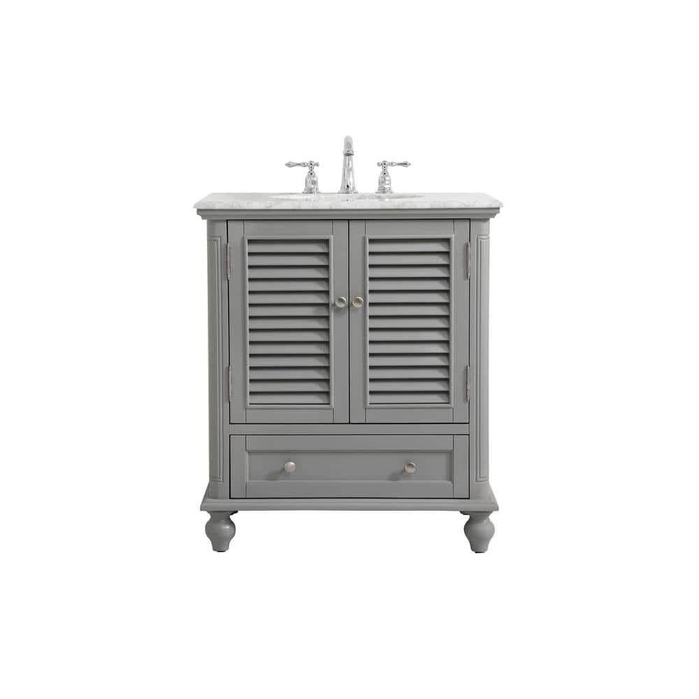 Timeless Home 30 in. W Single Bath Vanity in Grey with Marble Vanity ...