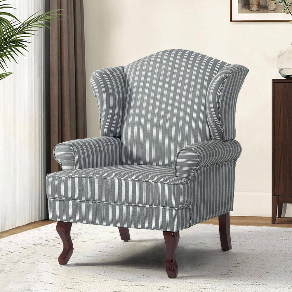 Uixe Mid-Century Retro Style Stripe Gray Linen Upholstered Wingback Arm ...