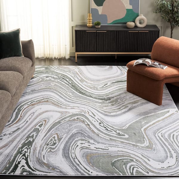 SAFAVIEH Prestige 4 ft. x 6 ft. Ivory/Light Green Wavy Marble Abstract ...