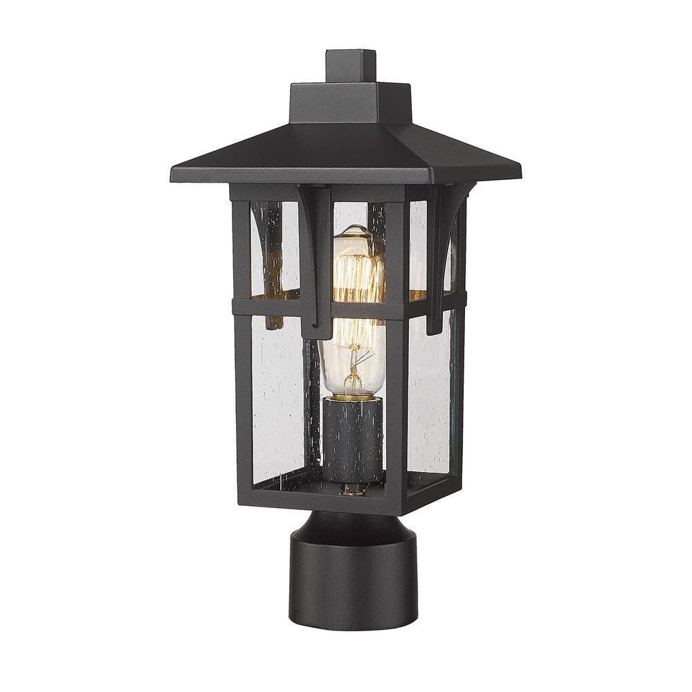 JAZAVA 14.2 in. 1-Light Black Aluminum Hardwired Outdoor Waterproof ...