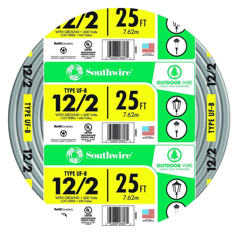 Southwire 25 Ft 12 2 Gray Solid CU UF B W G Wire 13055921 The Home Depot