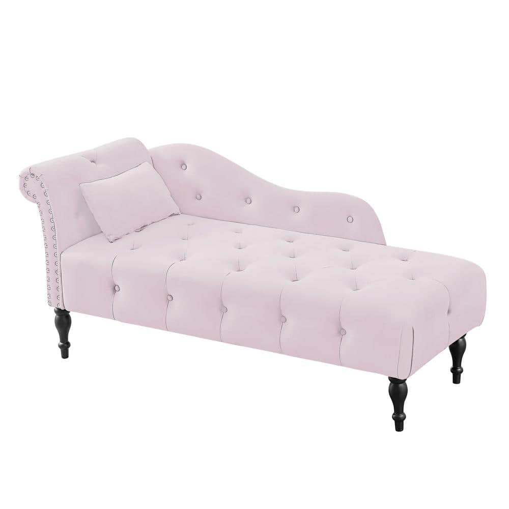 Modern Light Pink Velvet Buttons Tufted Nailhead Trimmed Chaise Lounge ...