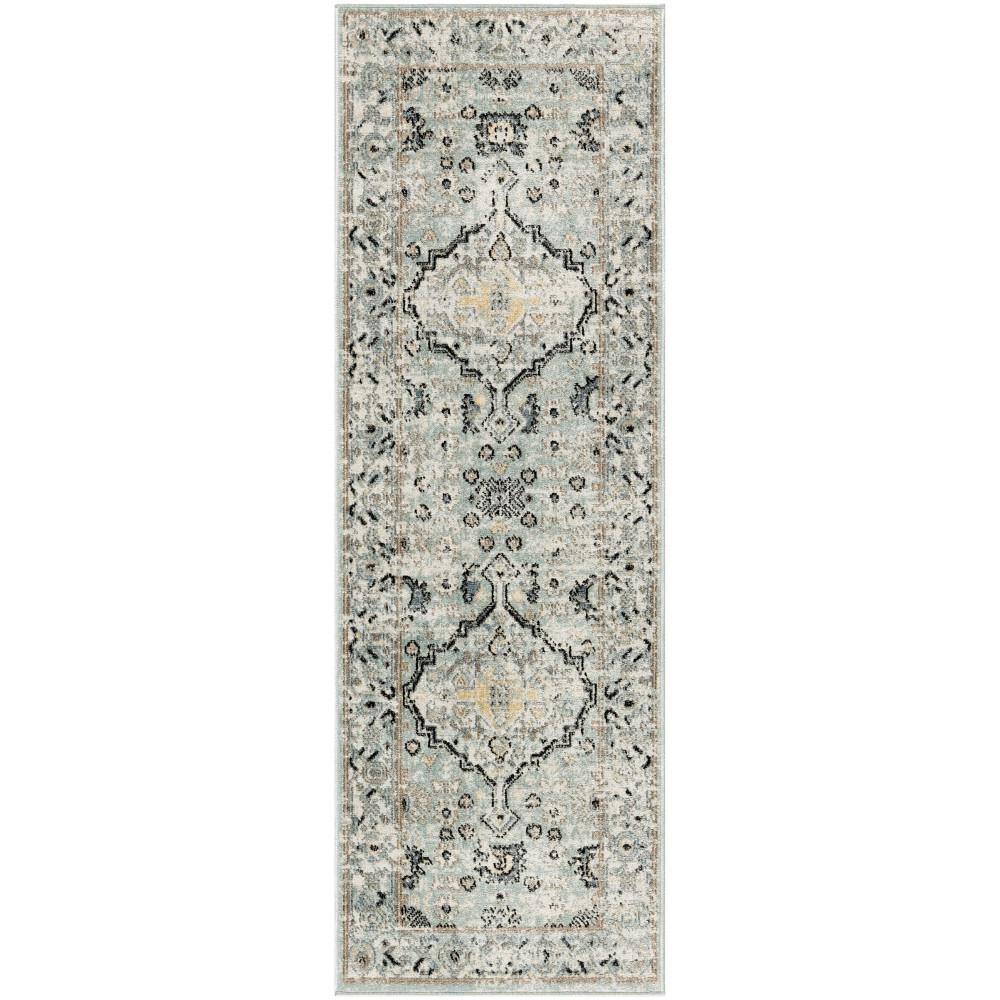 Nourison Washable Decor Blue Taupe 2 ft. x 6 ft. Center medallion ...