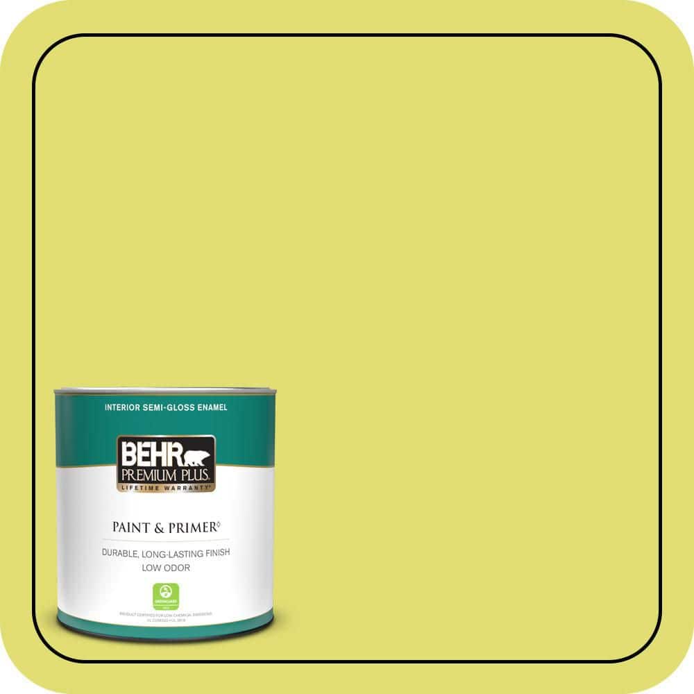 BEHR PREMIUM PLUS 1 qt. #400B-4 Citron Semi-Gloss Enamel Low Odor ...