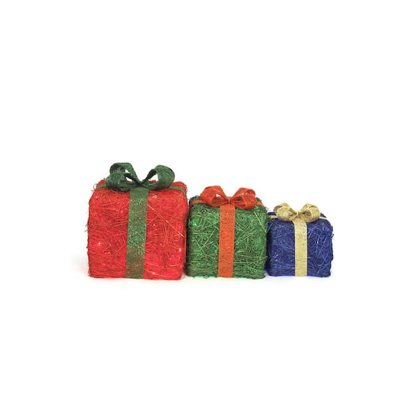 Home Accents Holiday 15 in. LED Lighted Sisal Gift Boxes (Set of 3 ...