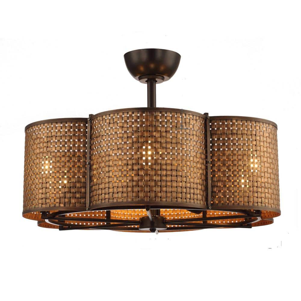 FIRHOT 31 in. Indoor Brown Smart Metal Rattan Frame Standard Ceiling ...
