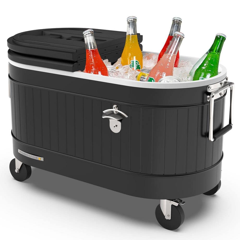 PERMASTEEL 80-qt. Rolling Patio Cooler-Large Outdoor Ice Chest with ...