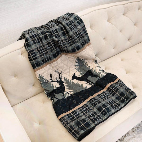 DONNA SHARP Deer Walk Black and Green Polyester Throw Blanket 55627 ...