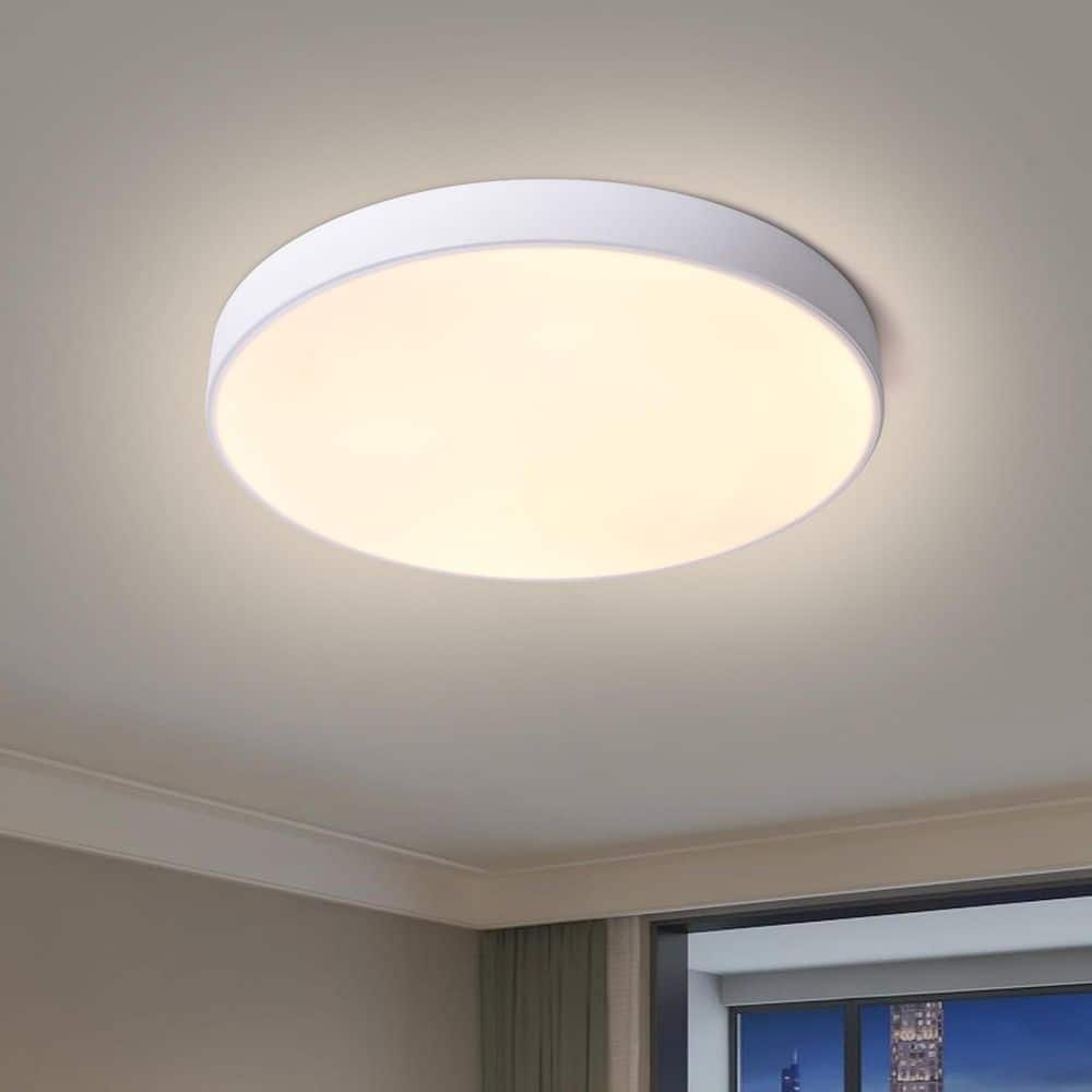 Y'INSP 15.75 in. 27-Watt Modern White Integrated LED Flush Mount with ...