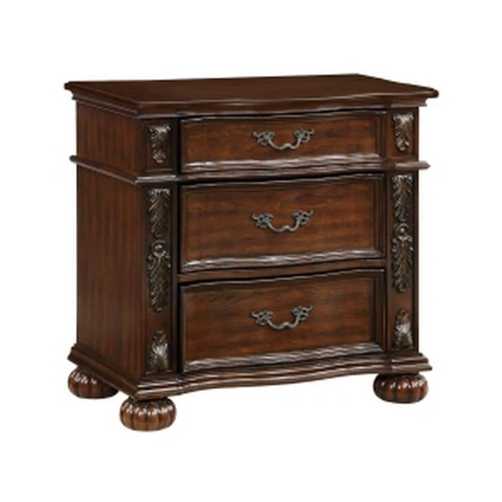 Benjara 32 in. Brown and Bronze 3-Drawer Wooden Nightstand BM313192 ...