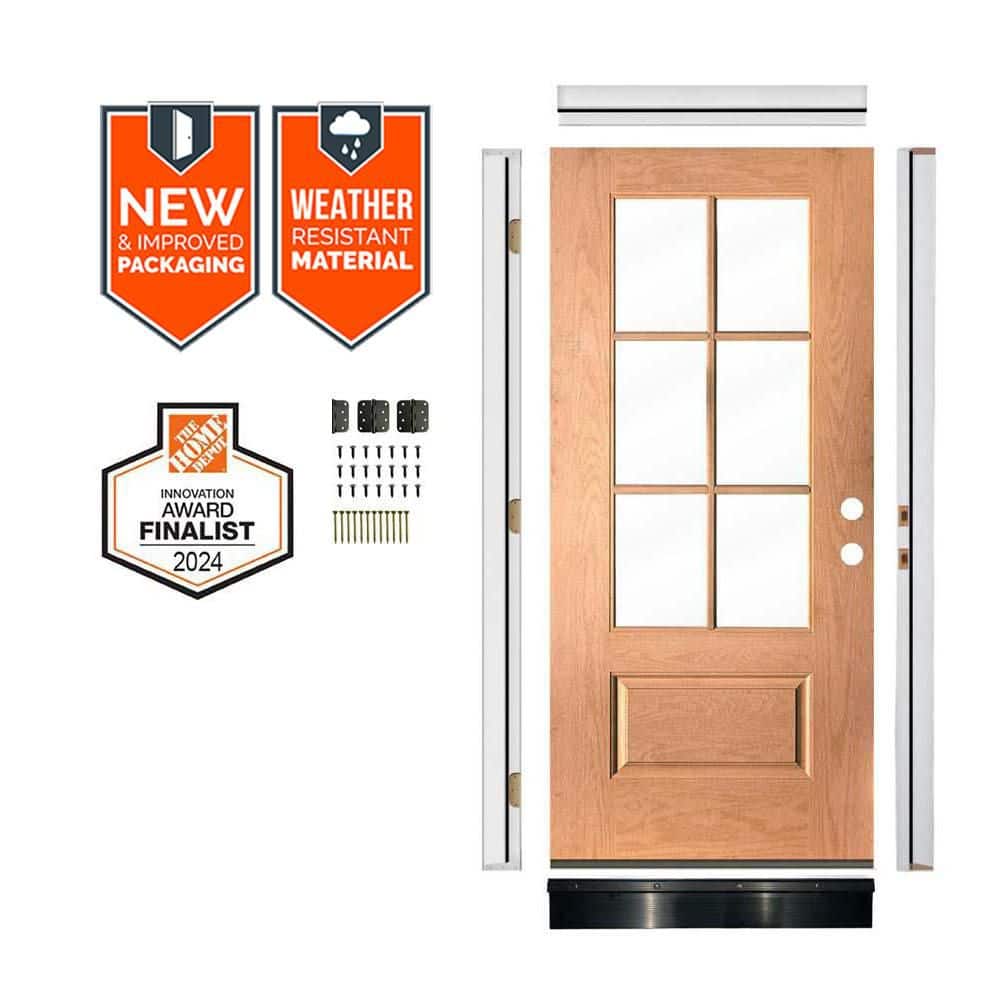 Krosswood Doors Farmhouse36in.x79in. 6Lite LH Clear Glass Teak Stain ...