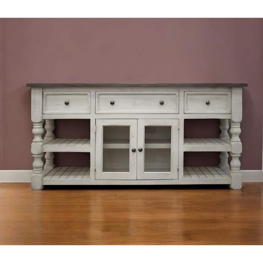 HomeRoots Ivory TV Stand Fits TV's up to 70 in. with Drawers;Shelves ...
