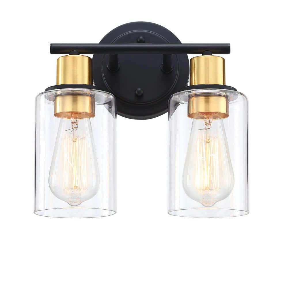 Hukoro GLA 10.44 in. 2-Light Multicolored Black Gold Vanity Light ...