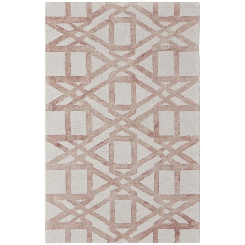 HomeRoots Ivory, Pink, Tan 9 ft. x 13 ft. Geometric Area Rug 2000565636 ...