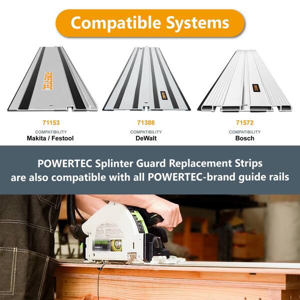 POWERTEC Track Saw Guide Rail Connector for Festool Makita DeWalt Triton 2 Set 55 in. Splinter Guard Strip 7 in. Rail Clamps 72046N The Home Depot
