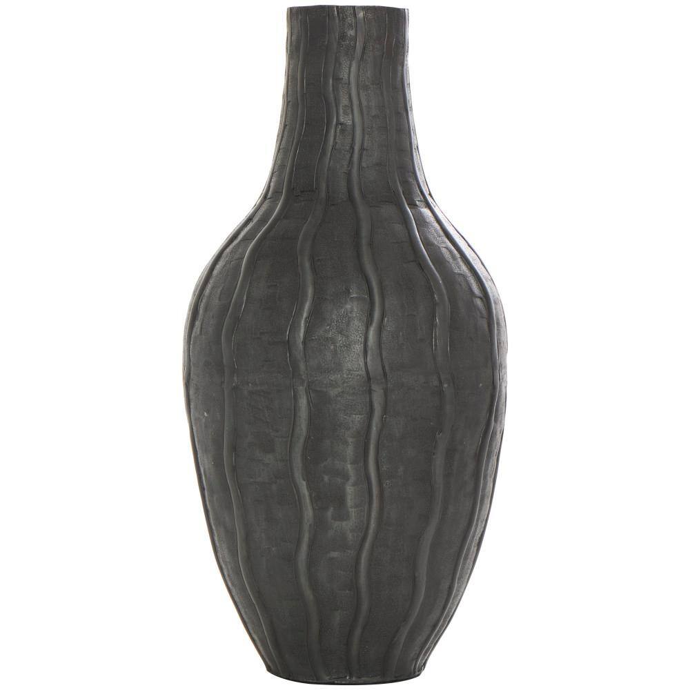 Litton Lane 16 in. Black Snakeskin Inspired Metal Decorative Vase with ...