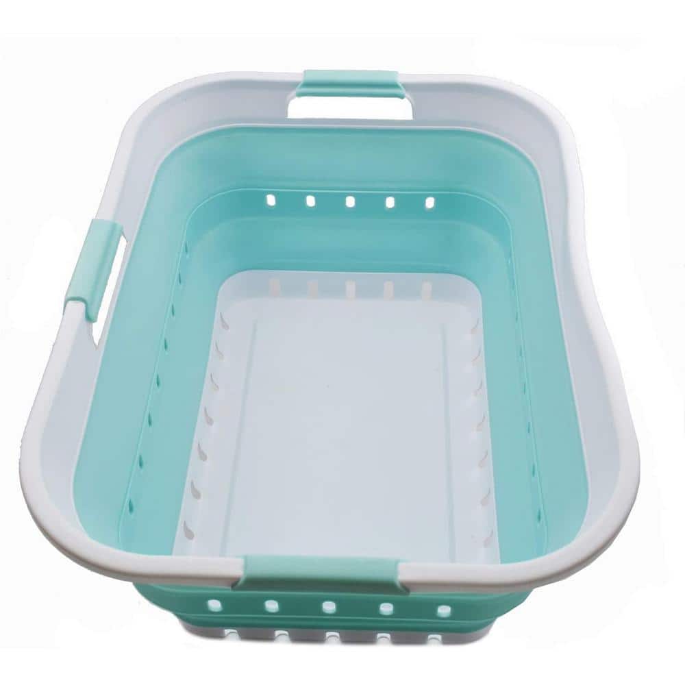 Light Green Collapsible Plastic Laundry Basket with Cut-Out Handles 42 ...