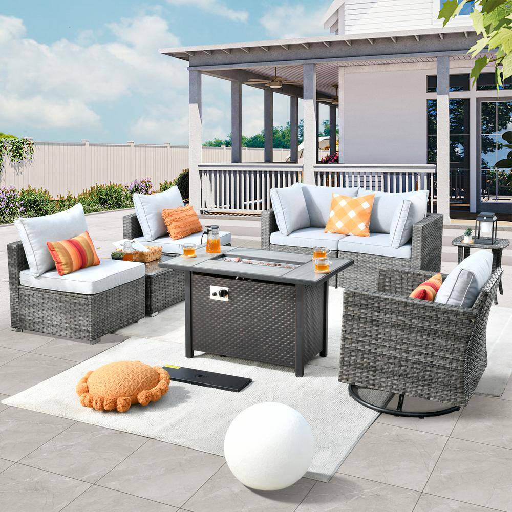 weaxty W Daffodil H Gray 8-Piece Wicker Patio Fire Pit Conversation ...