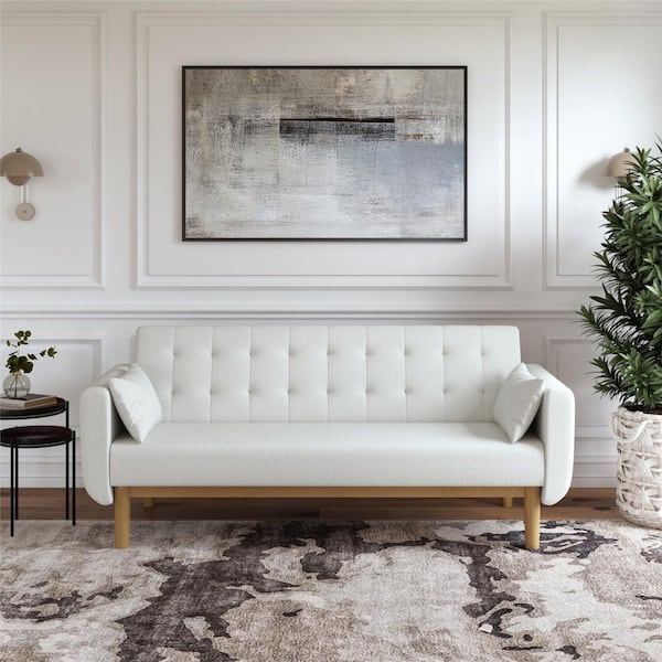 REALROOMS RealRooms Barrie Futon Sofa Bed in Teddy Fabric, Ivory 2622349 - The Home Depot