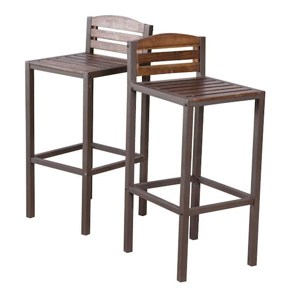 Dark Brown Acacia Wood Modern and Industrial Outdoor Bar Stool with ...