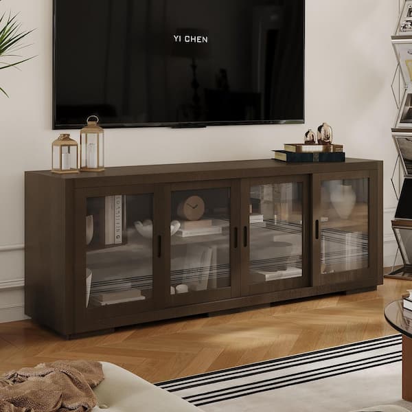 Homsee Brown TV Stand Entertainment Center Fits TV's Up to 70 in. with ...