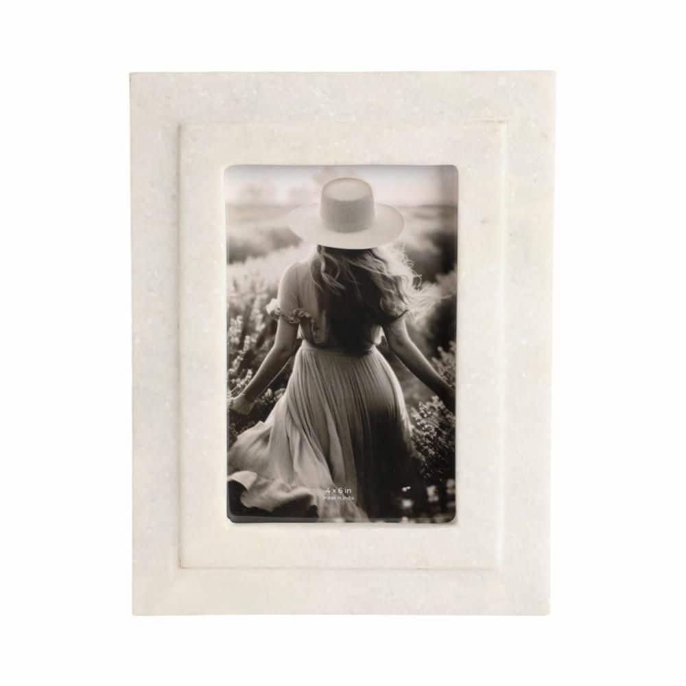 Liv & Skye 4 in. x 6 in. White Stone Marble Photo Frame with Beveled ...