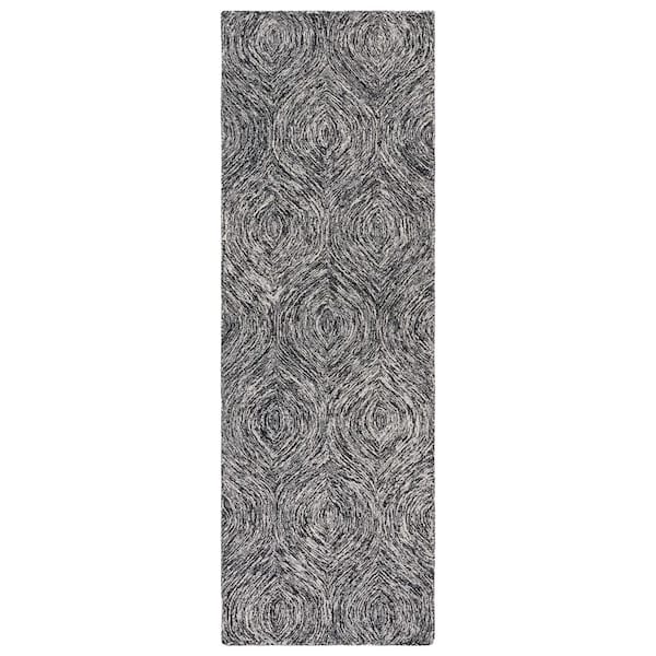 SAFAVIEH Micro-Loop Black/Ivory 2 ft. x 7 ft. Distressed Abstract ...