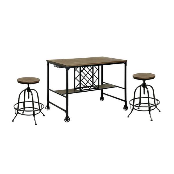 Furniture of America Dirk 3-Piece Medium Oak Kitchen Island Set IDF ...