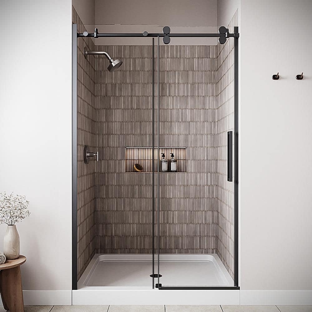 Streamline Vitravo 48'' x 76'' Semi-Frameless Sliding Shower Door with ...