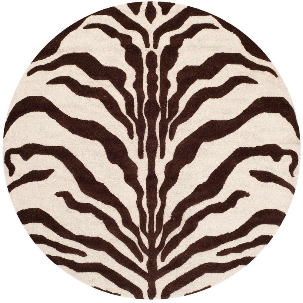 SAFAVIEH Cambridge Ivory/Brown 6 ft. x 6 ft. Round Animal Print Area ...