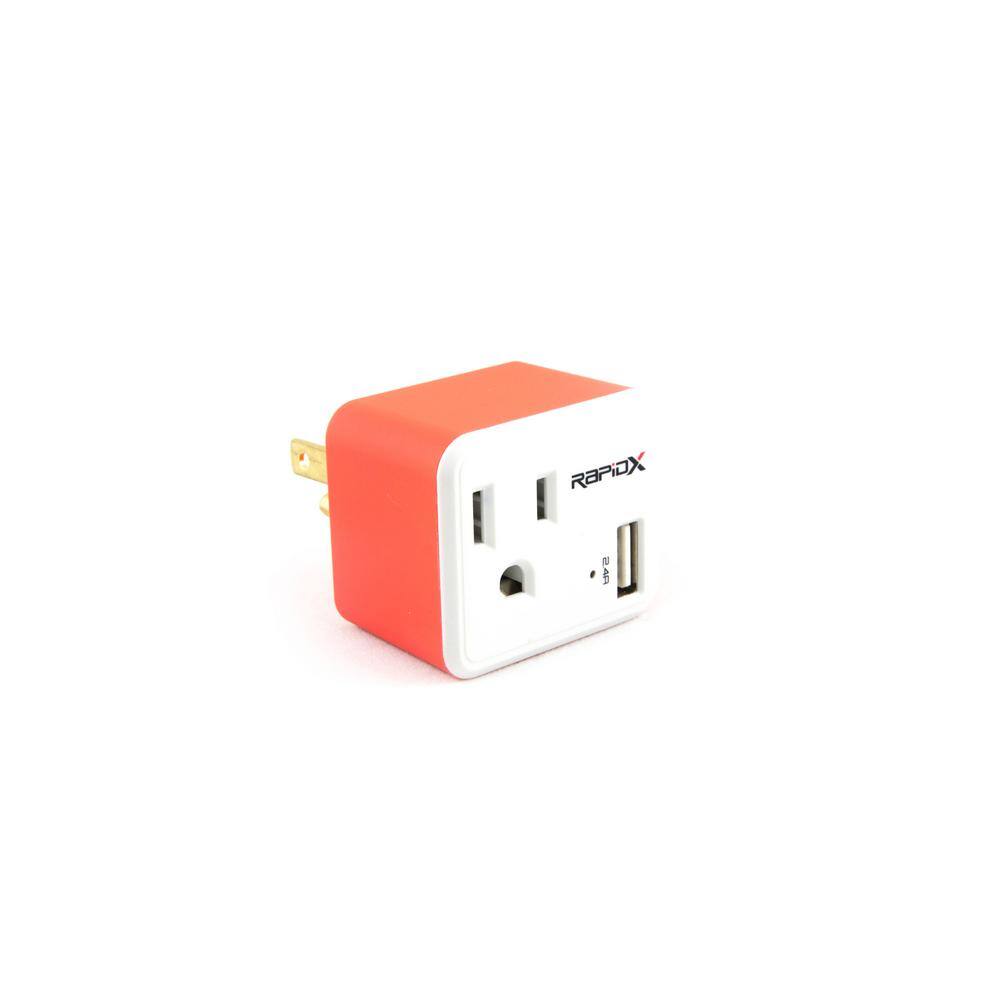 RapidX PowX Wall 1-Outlet with USB Charger, Red RX-POWXBR - The Home Depot