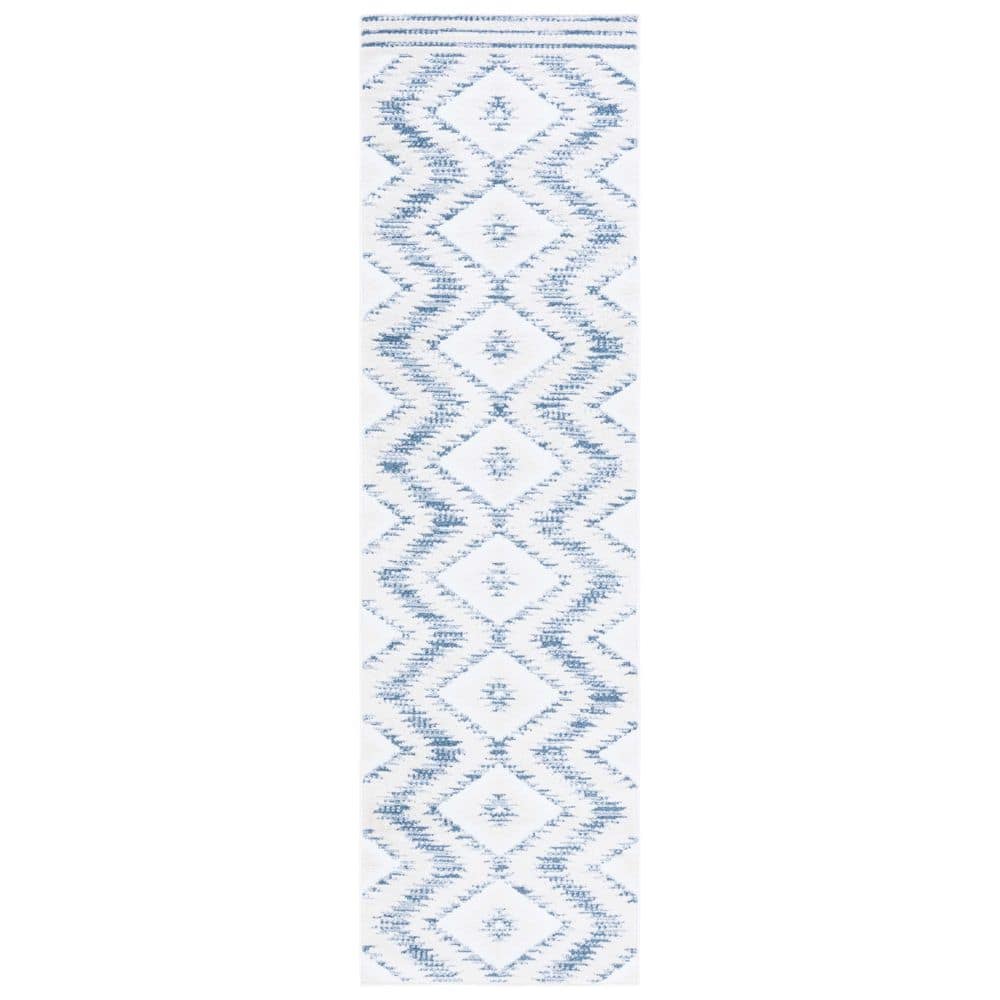 SAFAVIEH Alamo 2 ft. x 8 ft. Ivory/Blue Aztec Diamond Runner Rug ...