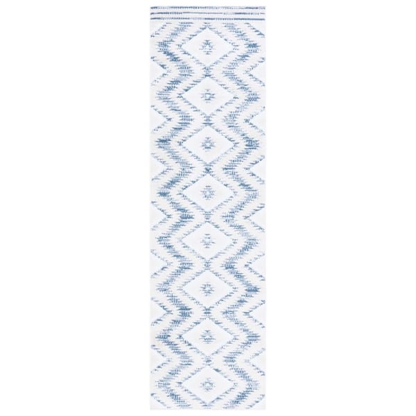 SAFAVIEH Alamo 2 ft. x 8 ft. Ivory/Blue Aztec Diamond Runner Rug ...