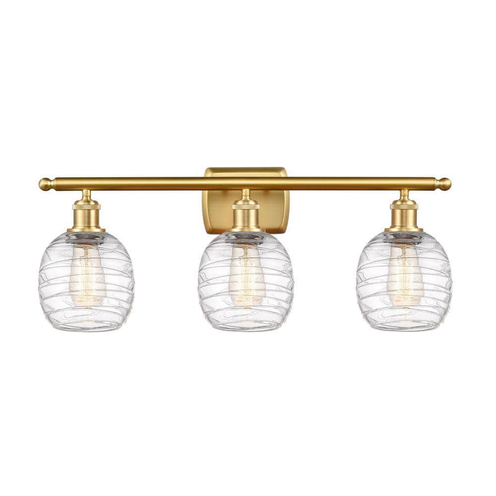Innovations Belfast 26 in. 3-Light Satin Gold Vanity Light with Glass ...