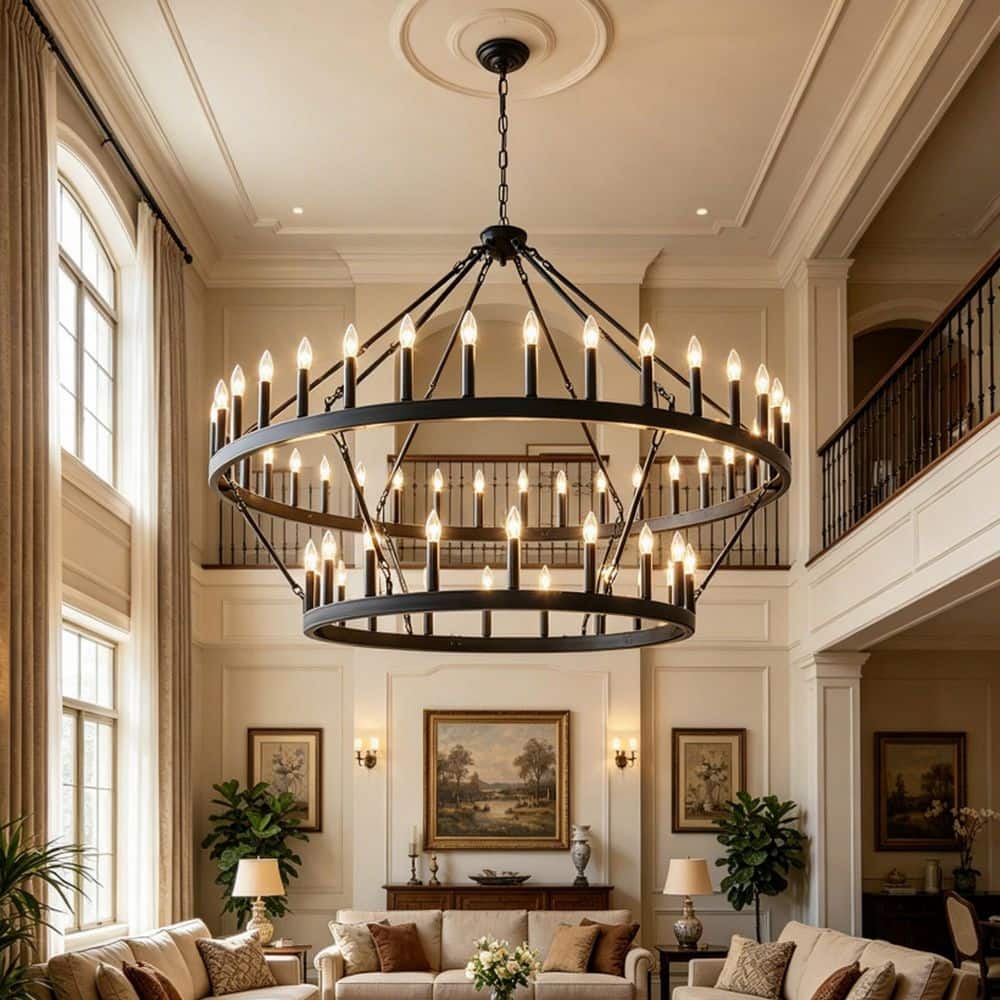 Emeritpro 54-Light Industrial Black Chandelier with Double Ring and ...