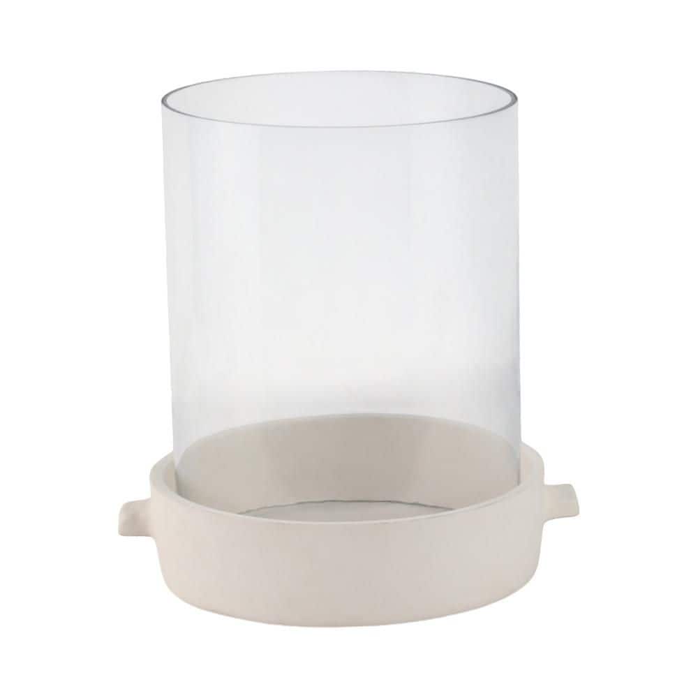 Liv & Skye 13 in. x 13 in. White Pottery and Glass Cylinder Hurricane ...