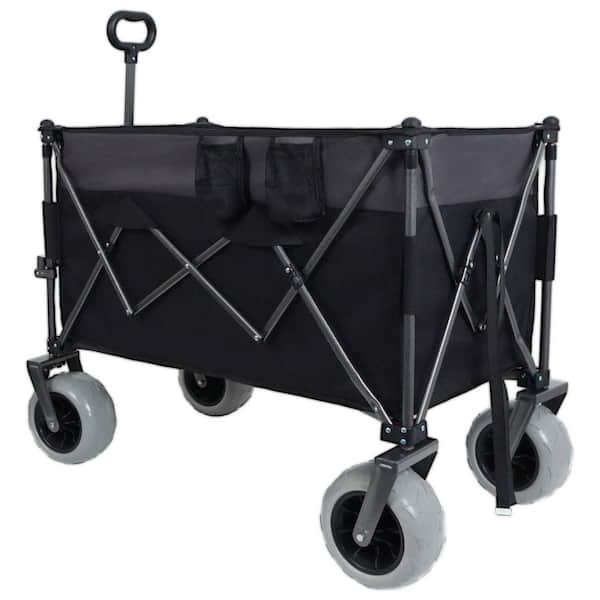 5 cu. ft. Steel Heavy-Duty Folding Garden Cart with Brakes Pockets Cup ...