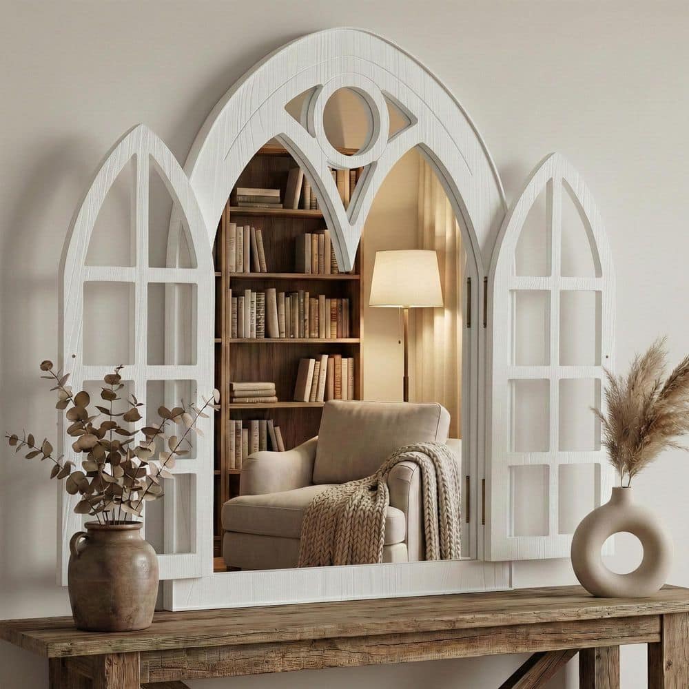 Hochwertiges 24 in. W x 36 in. H White Classic Arched Wood Framed ...