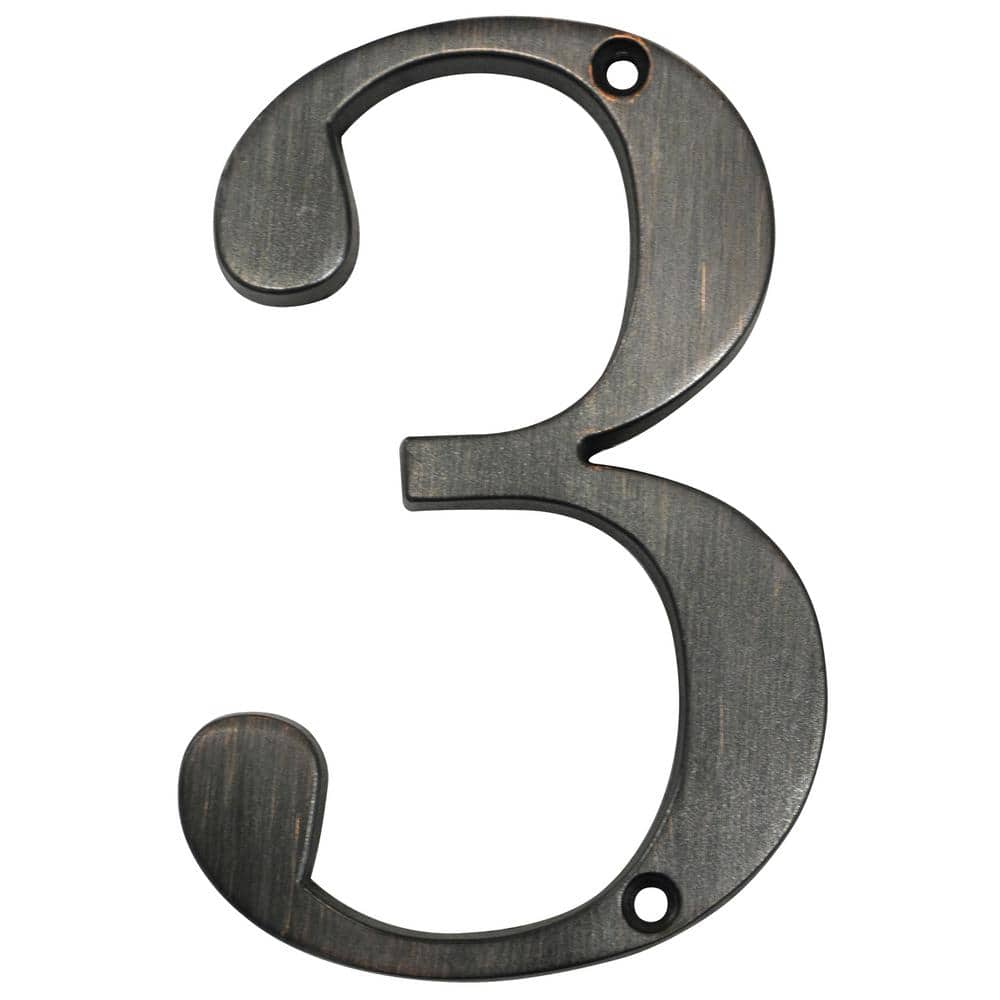 Everbilt 4 in. Aged Bronze Flush Mount House Number 3 30236 - The Home ...