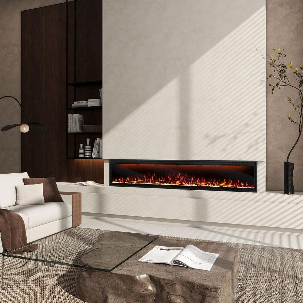 88 in. Wall Mounted/Embedded Electric Fireplace Insert with WIFI and ...
