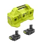 RYOBI ONE+ 18V Lithium-Ion 2.0 Ah Compact Battery (2-Pack) with 6-Port ...