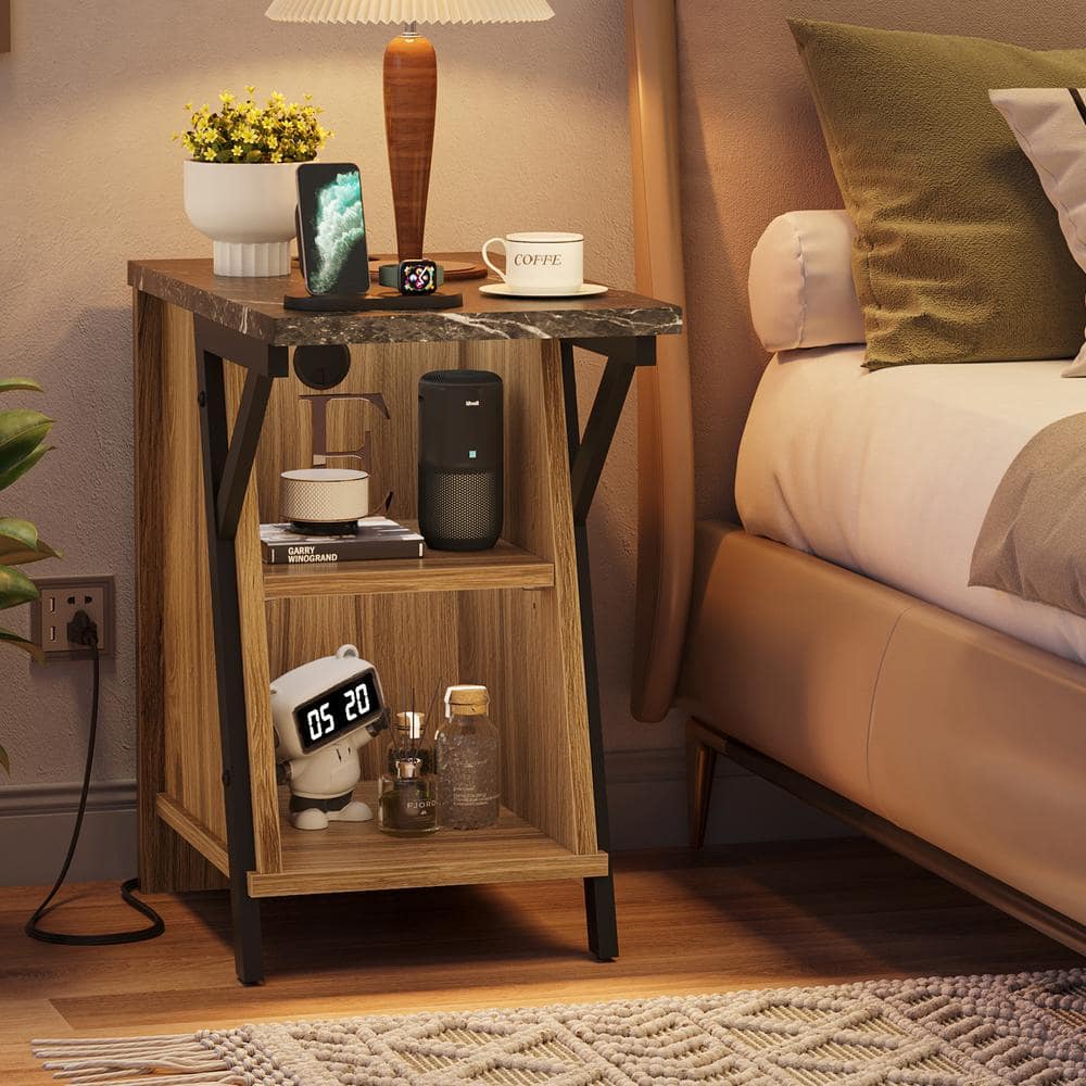 Bestier Pinewood 13.78 in. W Bedroom Nightstand with Adjustable Shelf ...